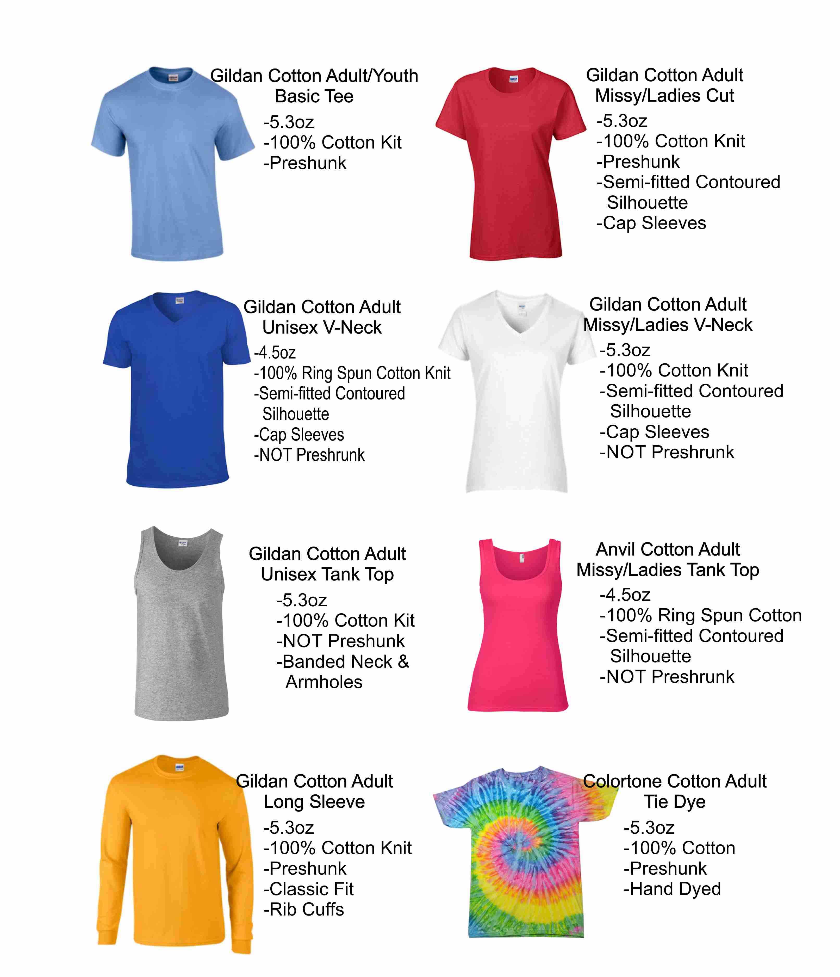 Shirt Styles and Measurements